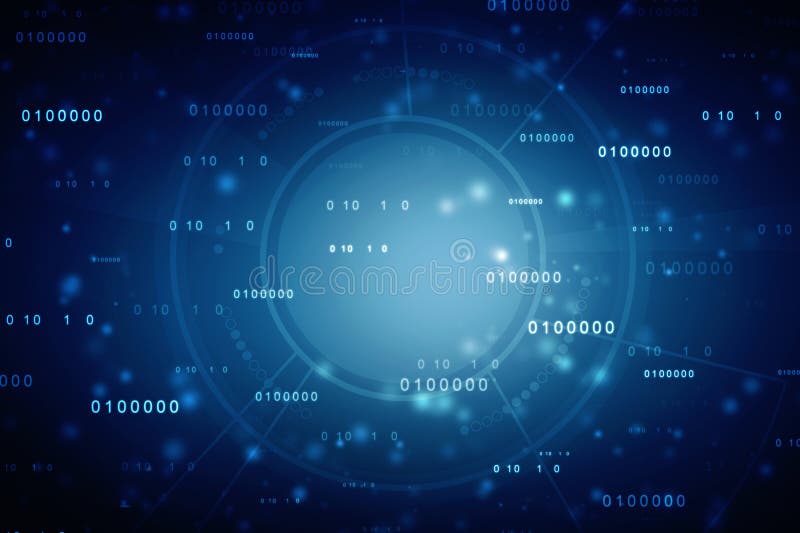 Flowing Number One And Zero Text In Binary Code Format In Technology Background Stock
