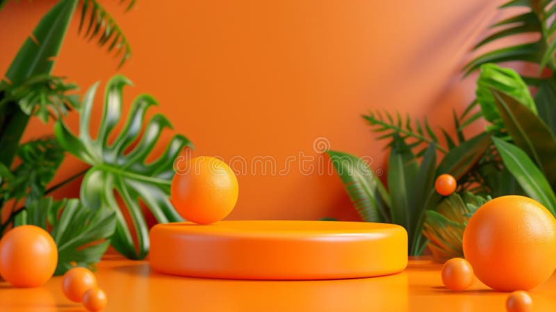 Flowing Orange Silk Fabric on a Circular Podium Stock Illustration ...