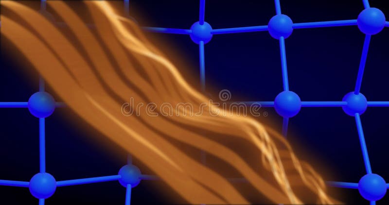 Flowing Orange Wave Over Blue Molecular Structure, Scientific Animation ...