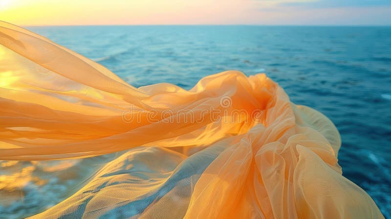 A Flowing Piece of Fabric Billows in the Wind Against a Stunning Sunset ...