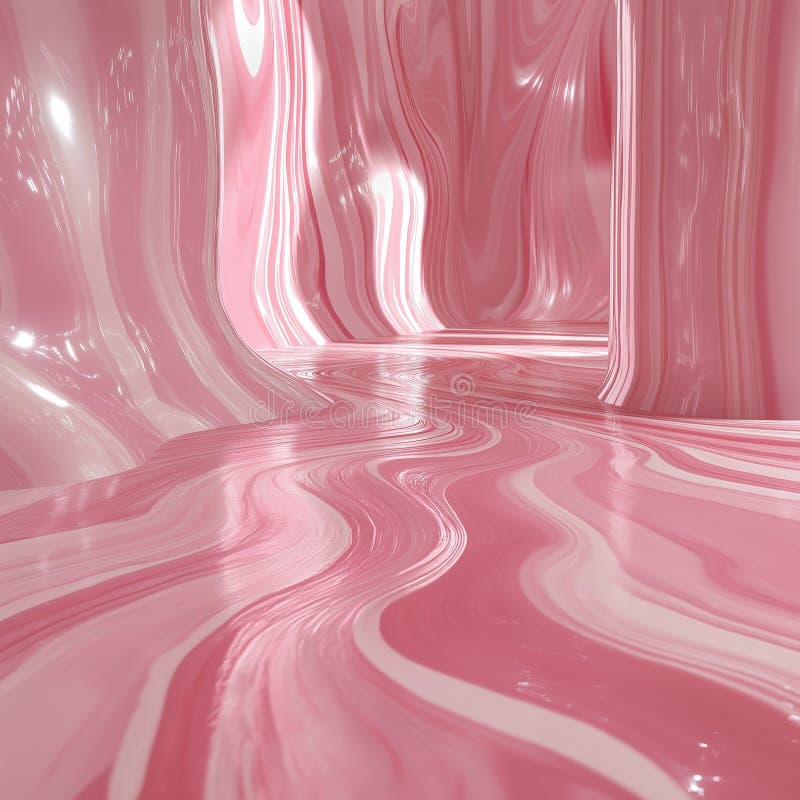 Flowing Pink Swirls in Glossy Interior Space with Reflective Surfaces ...