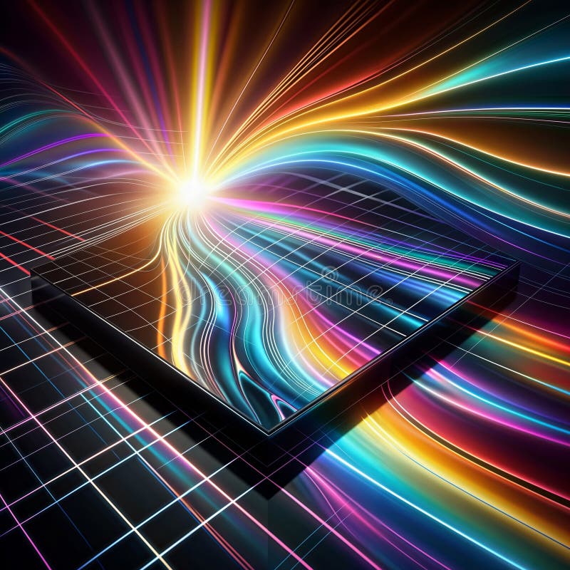 Vibrant Undulating Streams of Color Over a Gridded Surface, Generative ...