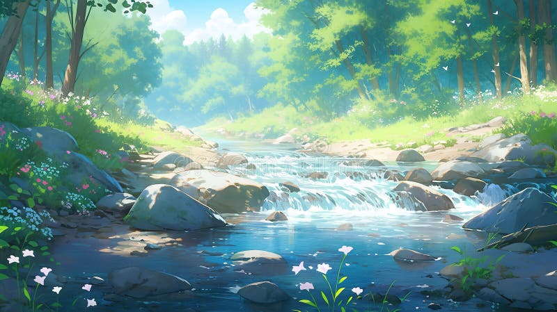 Flowing River Artwork in an Anime Manga Style Stock Illustration ...
