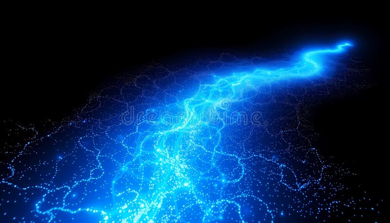 Flowing River Blue Light Deep Black Void Glowing Particles Stock ...