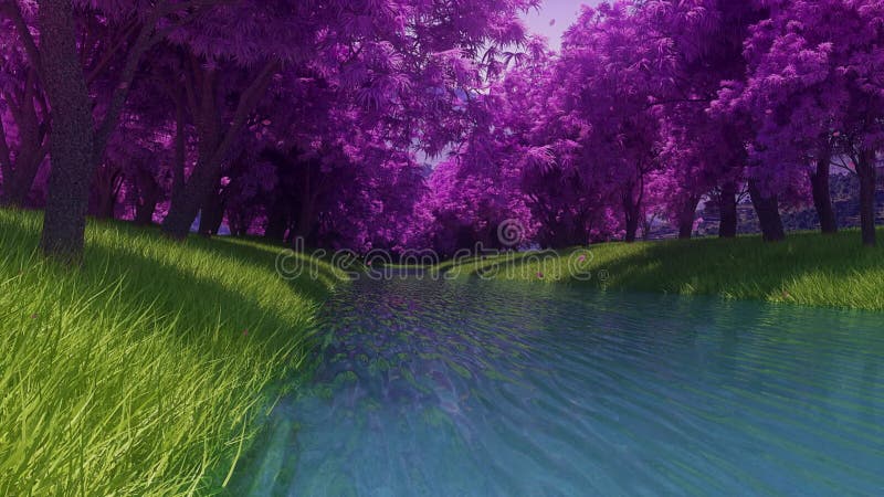 Flowing River Landscape in Daylight with Grass and Trees - Loop Nature ...