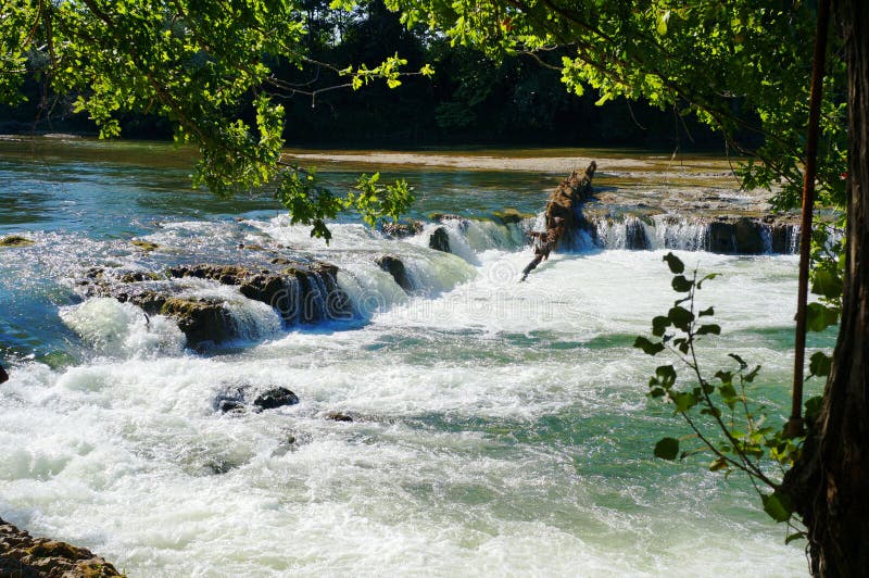 Flowing River with Rapids and Trees on a Sunny Day Stock Image - Image ...