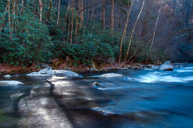Flowing River with Rocks and Trees Stock Photo - Image of vacation ...