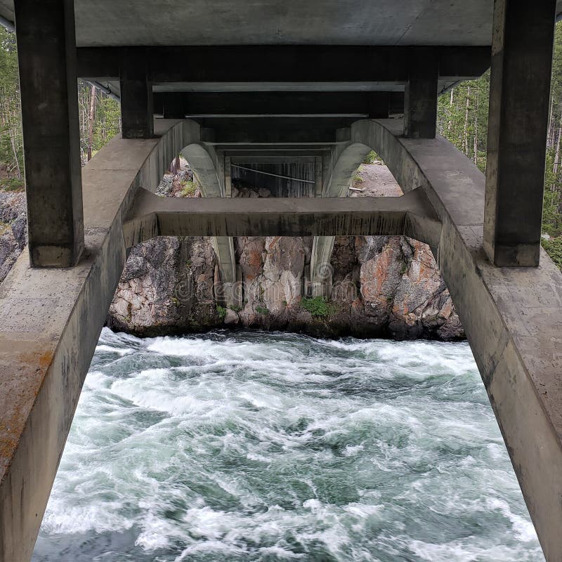 Flowing River Under Bridge Surrounded by Dense Trees Stock Photo ...