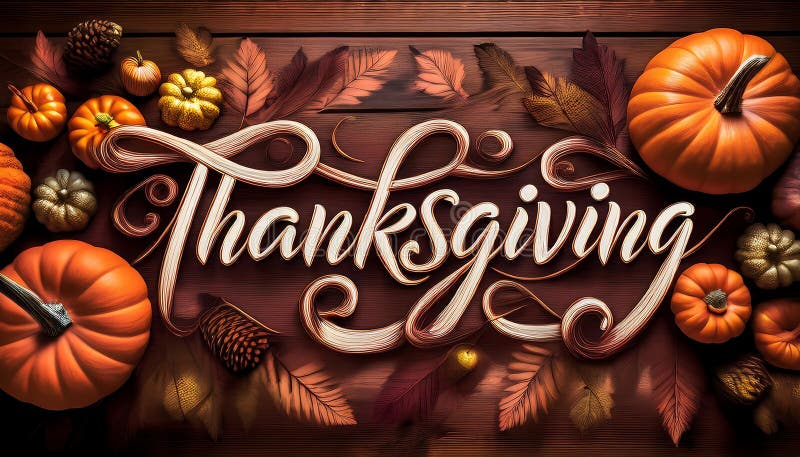 Elegant Thanksgiving Calligraphy with Autumn Leaves and Pumpkins ...