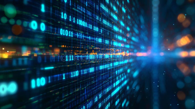 A Flowing Stream of Digital Data with Luminous Binary Code. Generative AI Stock Illustration ...