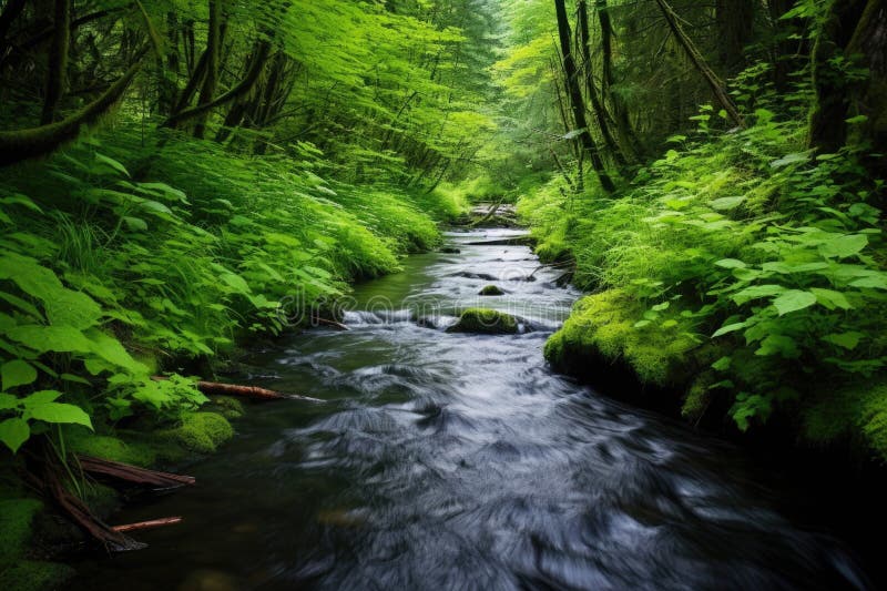 Flowing Stream with Surrounding Greenery Stock Illustration ...