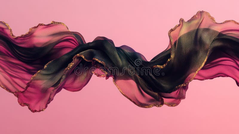 A Flowing, Translucent Fabric with Rich Colors Against a Soft Pink ...