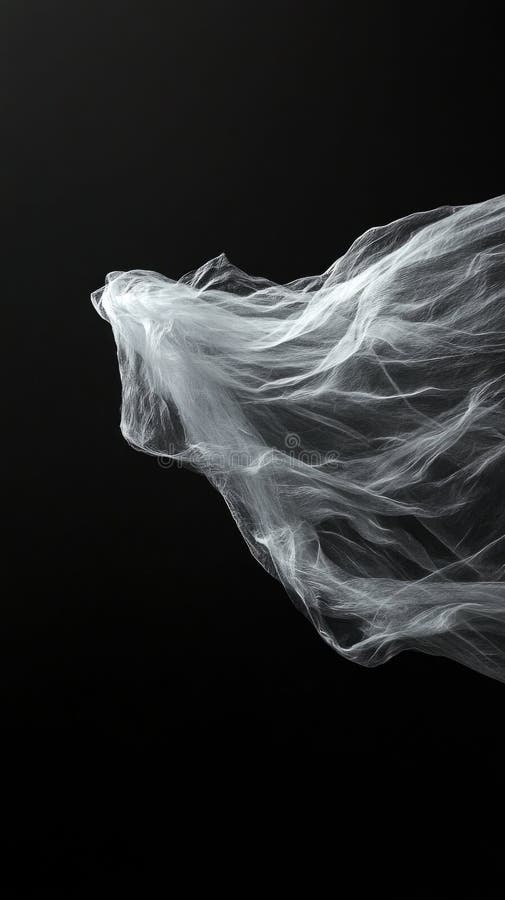 A Flowing Veil Blown by Wind on a Black Background, Suitable for ...