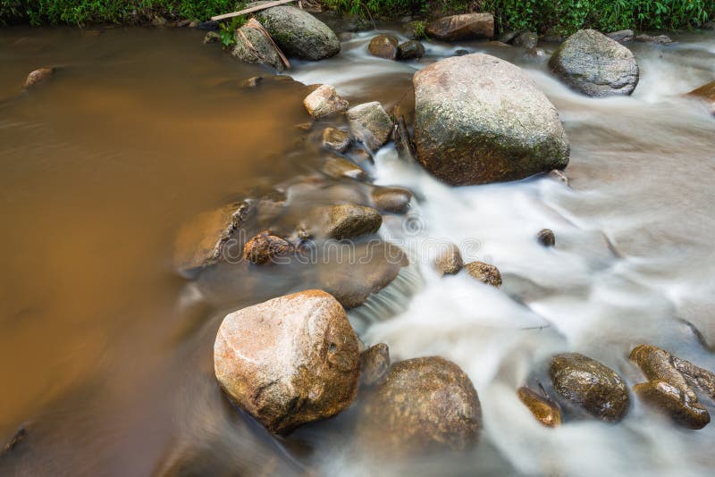 Flowing Water of Brown Rock River Stock Image - Image of jungle ...