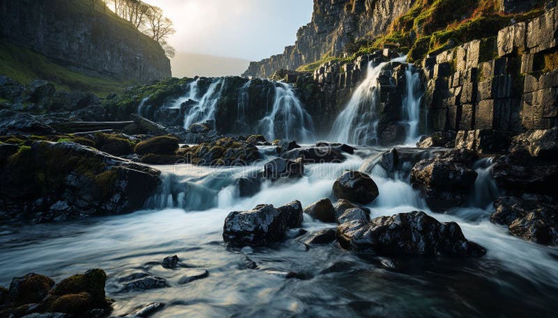 Flowing Water Cascades Down the Majestic Mountain Range Generated by AI ...