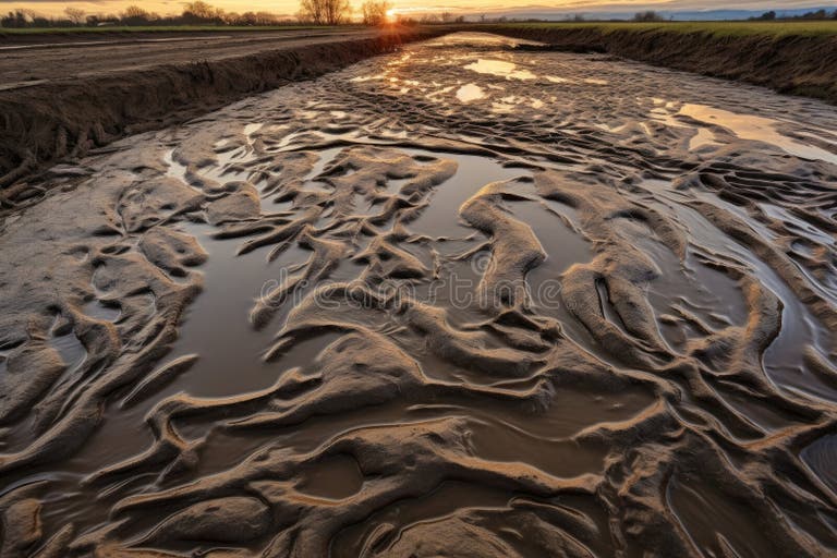 Flowing Water Creating Patterns in a Muddy Field Stock Illustration ...