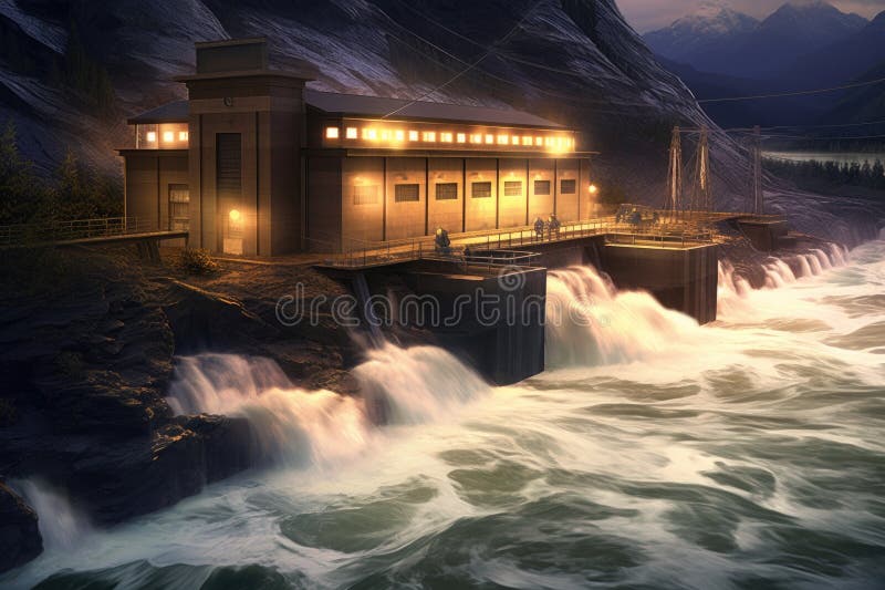 Flowing Water Generating Power at a Hydroelectric Facility Stock ...