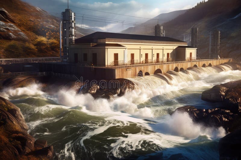 Flowing Water Generating Power at a Hydroelectric Facility Stock ...