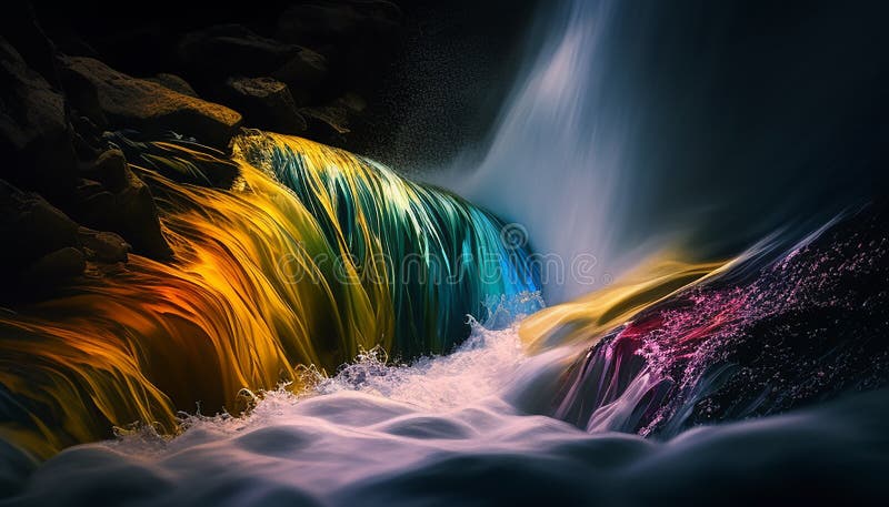 Flowing Water Splashes Over Rocks in Nature Generated by AI Stock ...