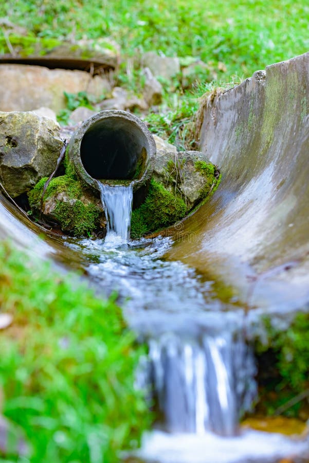 Flowing water spring pipe stock image. Image of concepts - 107059897