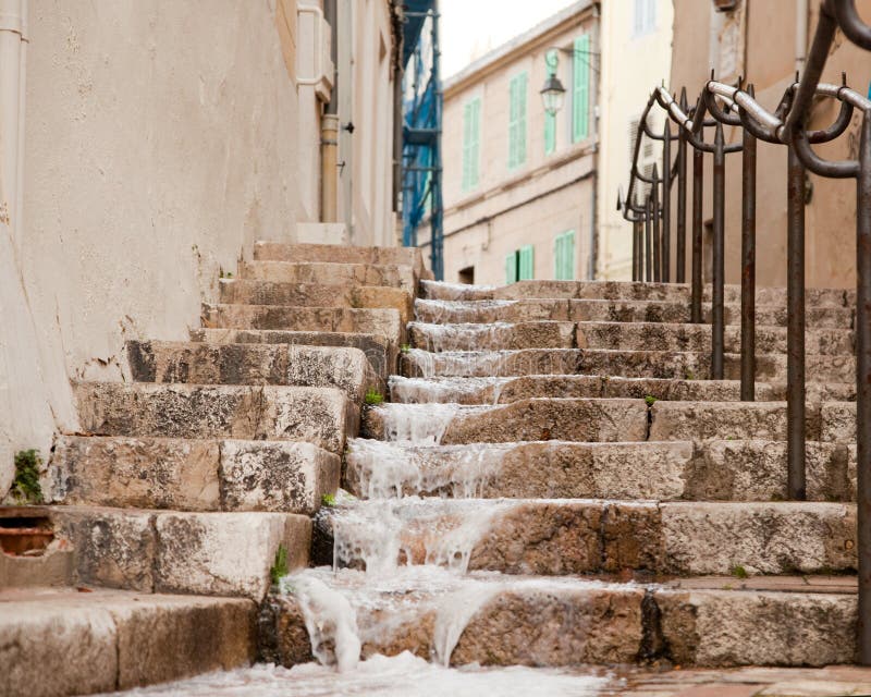 Flowing Water on the Steps in the Old Quarter of Marseille Stock Image ...