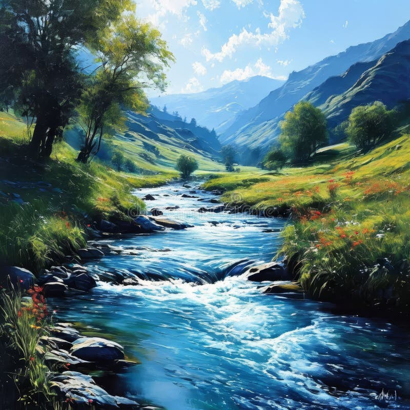 A Flowing Water the Stream or River Flows Gently through Stock ...