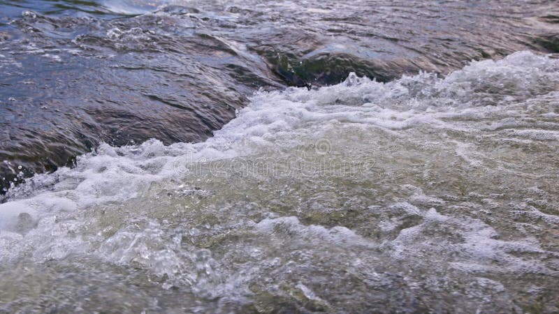 The Flowing Water of a Summer River with a Small Rapid Waterfall in ...