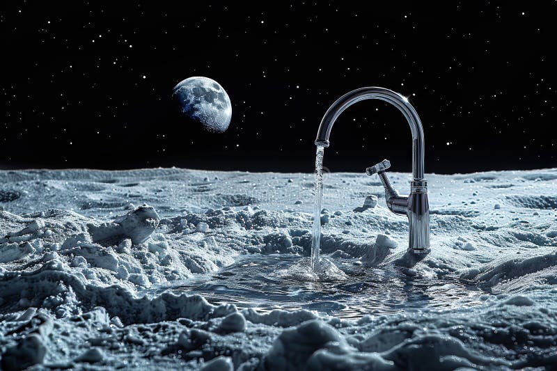 Flowing Water Tap on Lunar Surface, Environmental Protection, Large ...