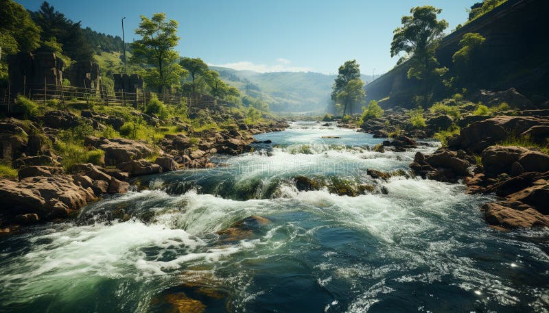 Flowing Water in a Tropical Rainforest, Pure Freshness Generated by AI ...