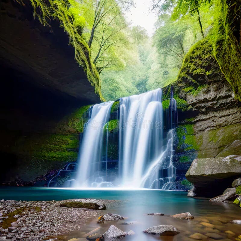 Flowing Waterfall Scene stock photo. Image of nature - 277853966