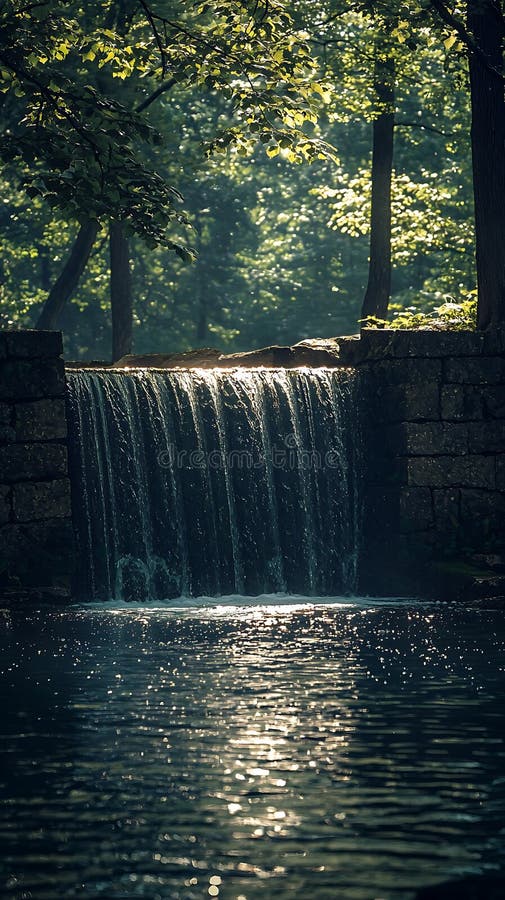 Flowing Waterfall in Soft Blue and White Dissolving into Mist Stock ...