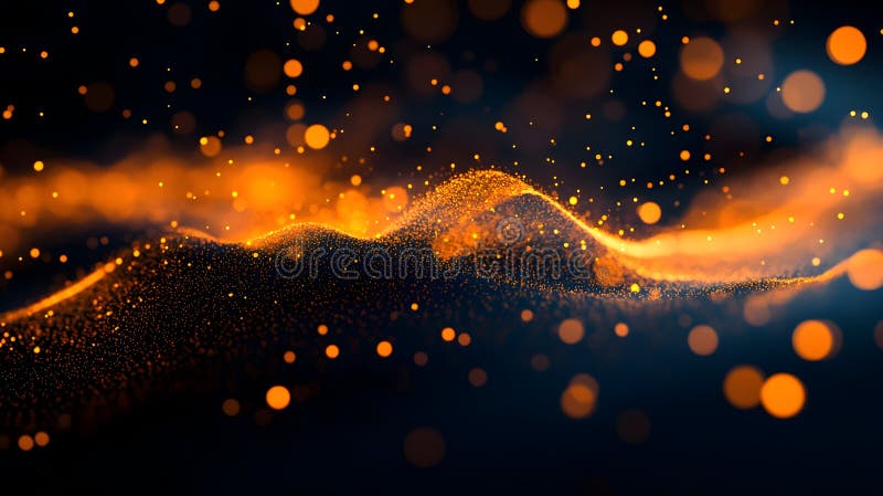 Flowing Wave of Bright Orange Particles on a Black Background ...