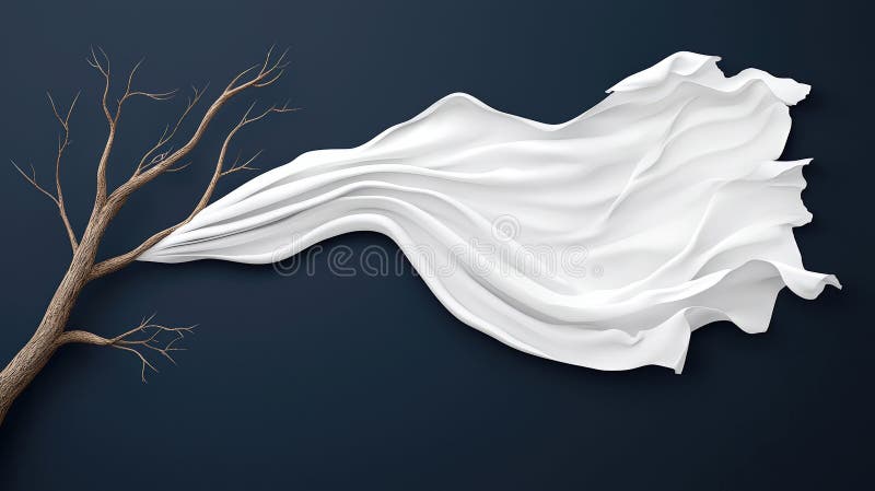 A Flowing White Fabric Draped Over a Tree Branch Against a Dark ...