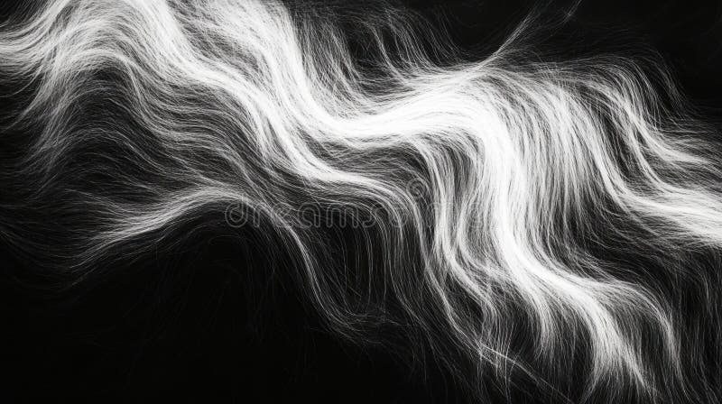 Flowing White Hair Strands Create an Artistic Pattern on a Dark ...