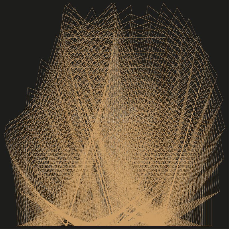 Flowing Wire Composition. Abstract Vector Pattern. Golden Thread Texture. Dynamic Digital Art ...