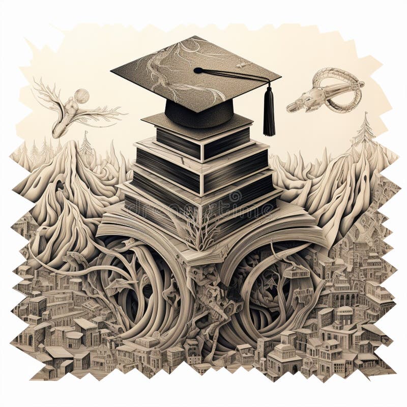 Flowing Wisdom: Graduation Cap Amidst Cascading Knowledge Stock Image ...