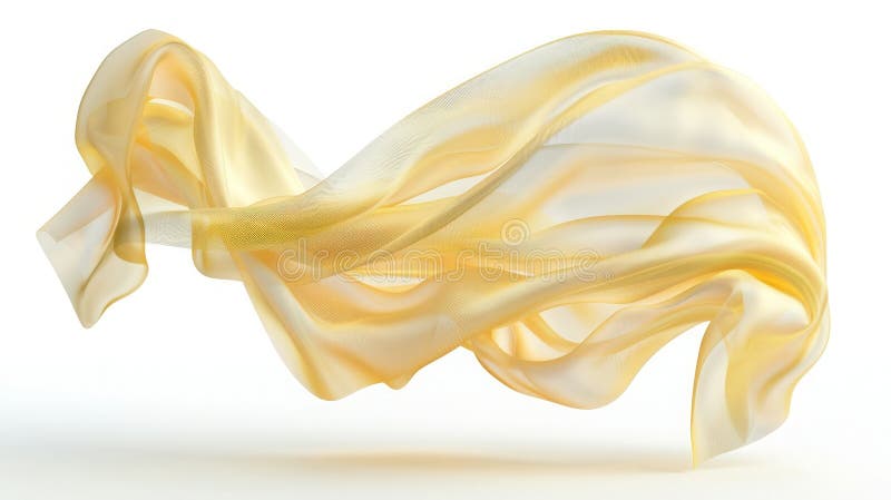 Flowing Yellow Fabric Wave on White Background Abstract Art and Modern ...
