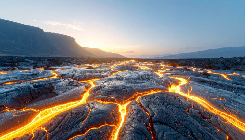 Flows of Molten Glass Lava Create Glowing Orange Cracks .Background ...