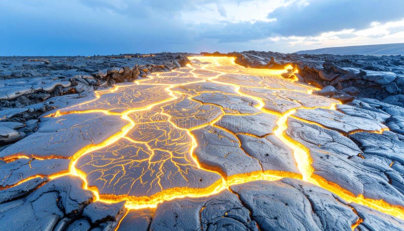Flows of Molten Glass Lava Create Glowing Orange Cracks .Background ...