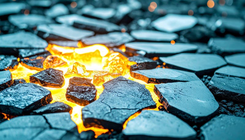 Flows of Molten Glass Lava Create Glowing Orange Cracks .Background ...