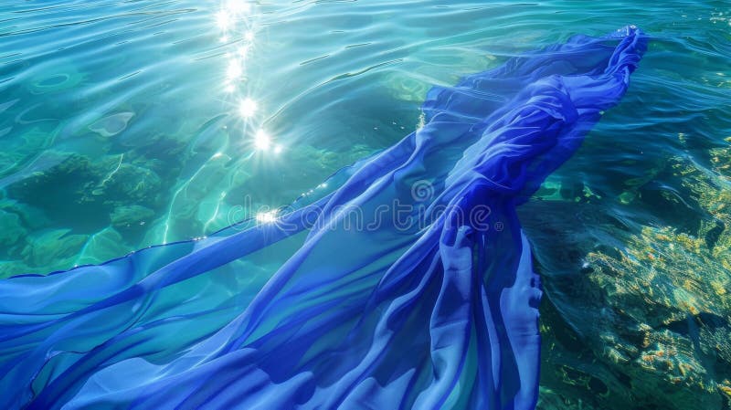 A Flowy Royal Blue Fabric Gently Bobs on the Clear Waters of a Secluded ...