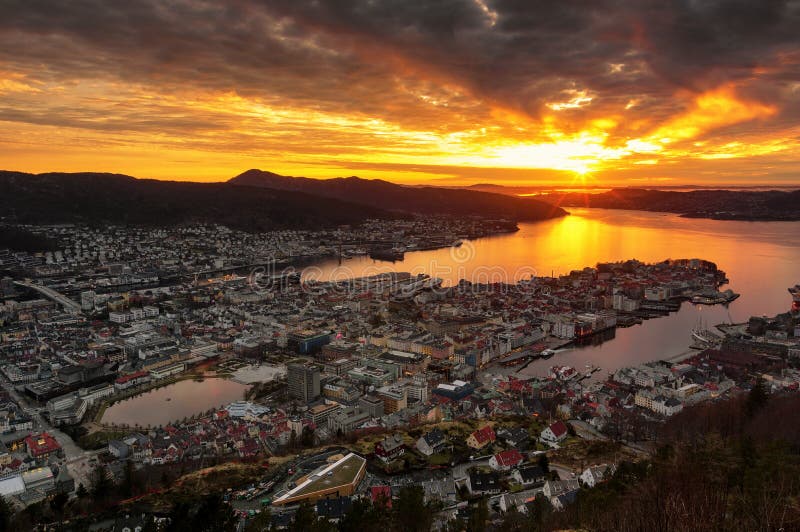 Floyen at sunset stock image. Image of panoramic, beautiful - 172710121