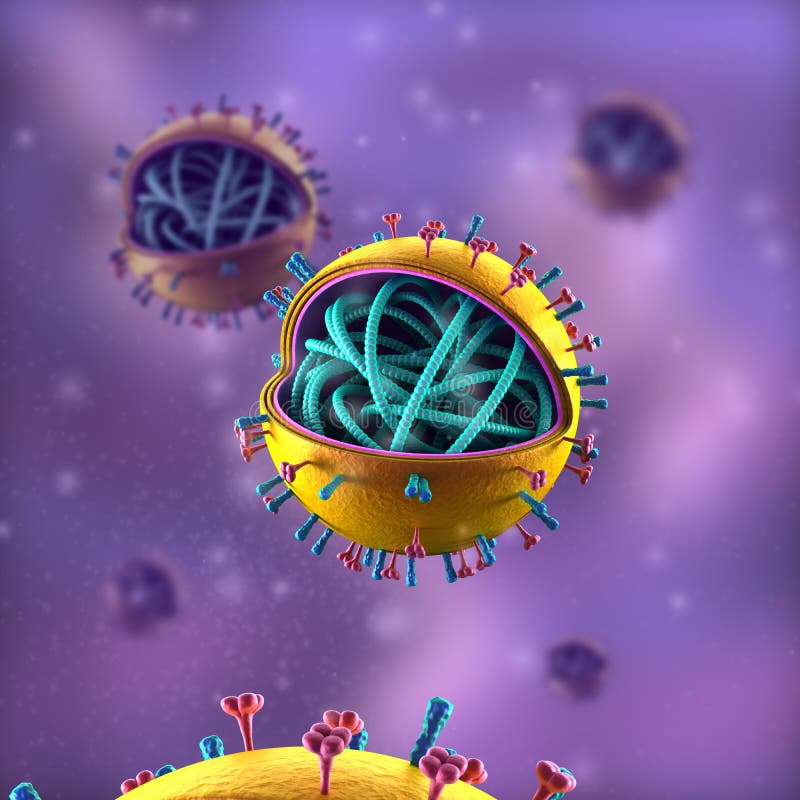 Flu Cell - H5N1, H1N1 - Generic Structure - in Fluid Stock Illustration ...