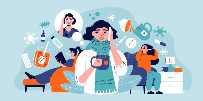 Flu Cold Icons Composition stock vector. Illustration of adult - 208997961