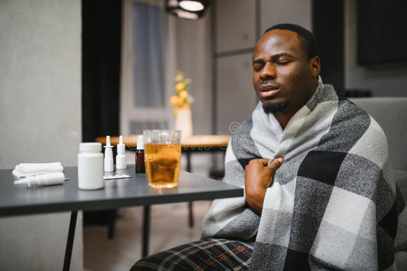 Flu and Cold. Ill African American Man Widow Stock Photo - Image of ...