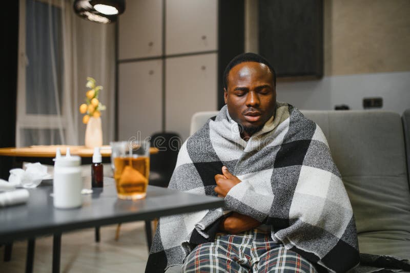 Flu and Cold. Ill African American Man Widow Stock Photo - Image of ...