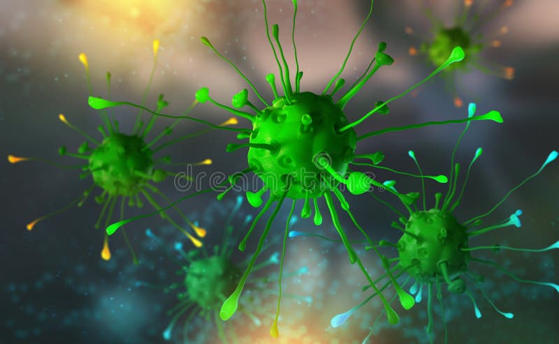 Flu and Common Cold. Microbes Under the Microscope Stock Illustration ...