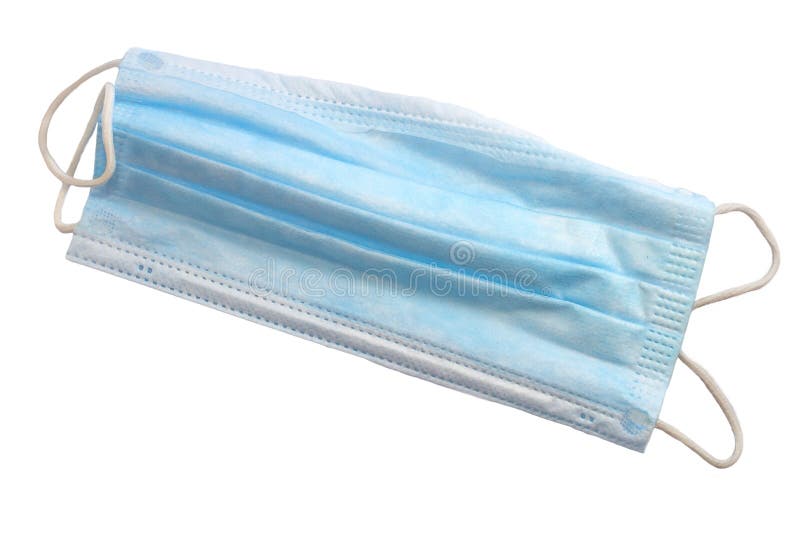 Protection Face Mask and Blue Nitrile Surgical Gloves Isolated on White ...