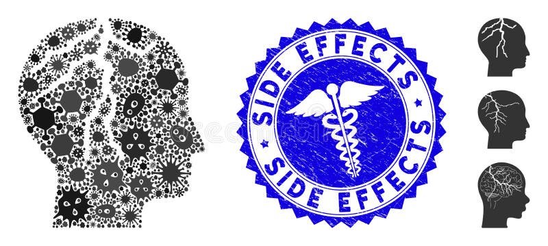 Infected Collage Brain Cancer Icon with Doctor Grunge Side Effects Seal ...
