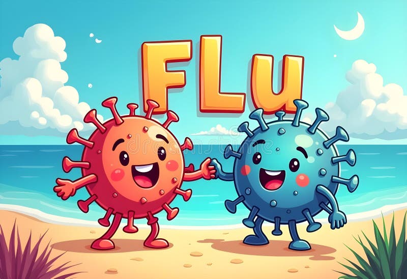 Flu Season Funny Comic Style 3D Text about Virus Prevention Cough and Contagious Cold Stock ...